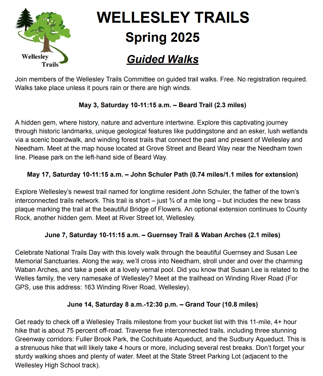 Guided Wellesley trails walks for Spring 2025 - The Swellesley Report